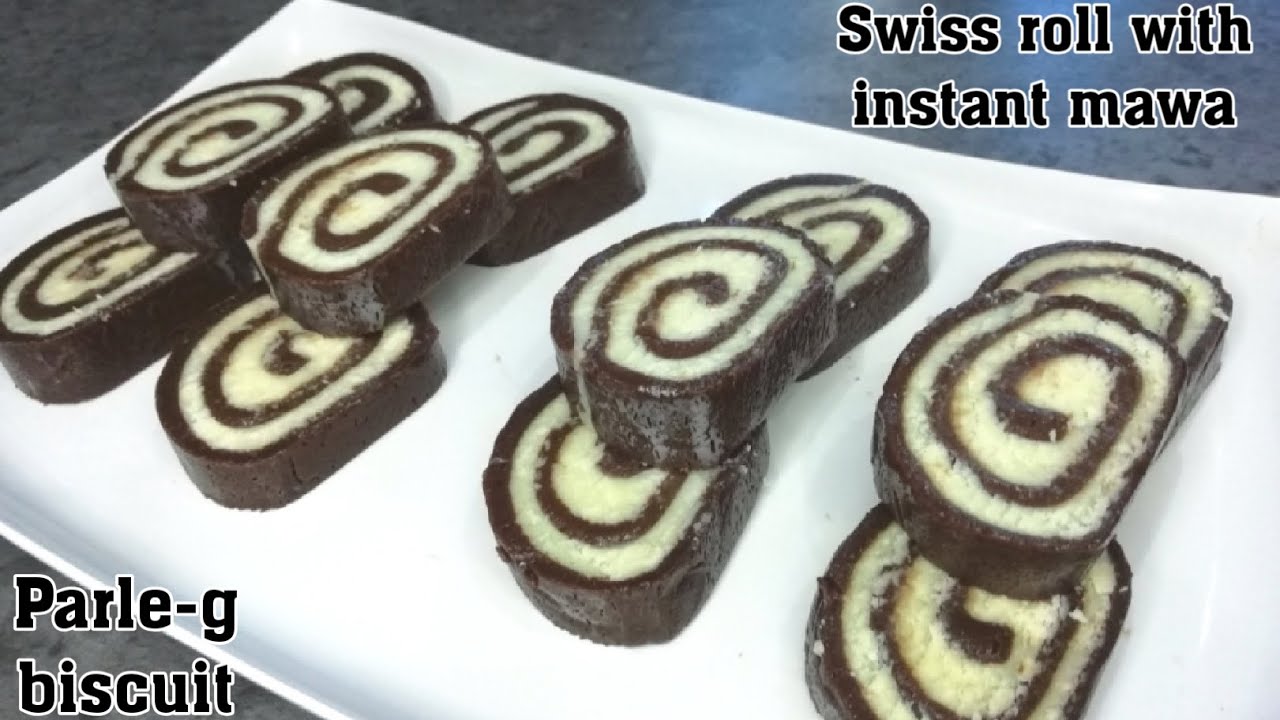 ️ Swiss roll recipe | no bake parle-g biscuit chocolate Swiss roll ...