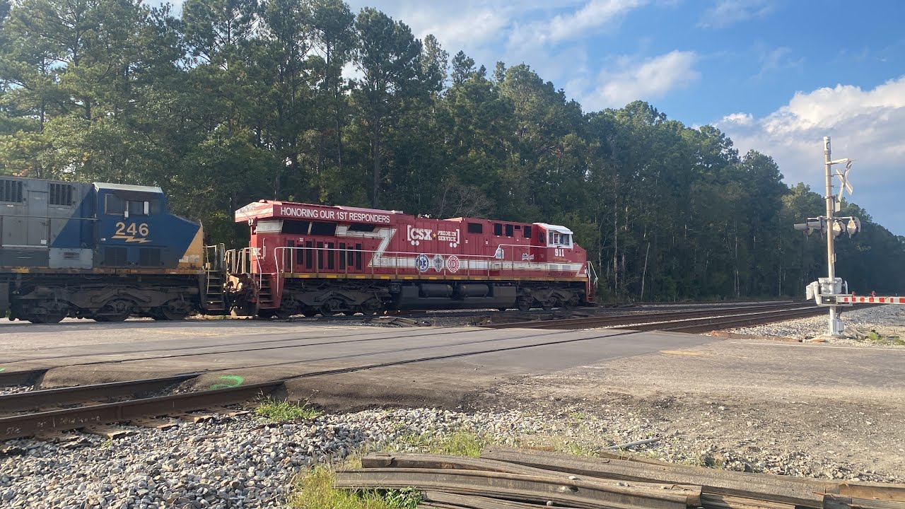 Csx train with 911 unit and CSX trains with DPU's working hard. # ...