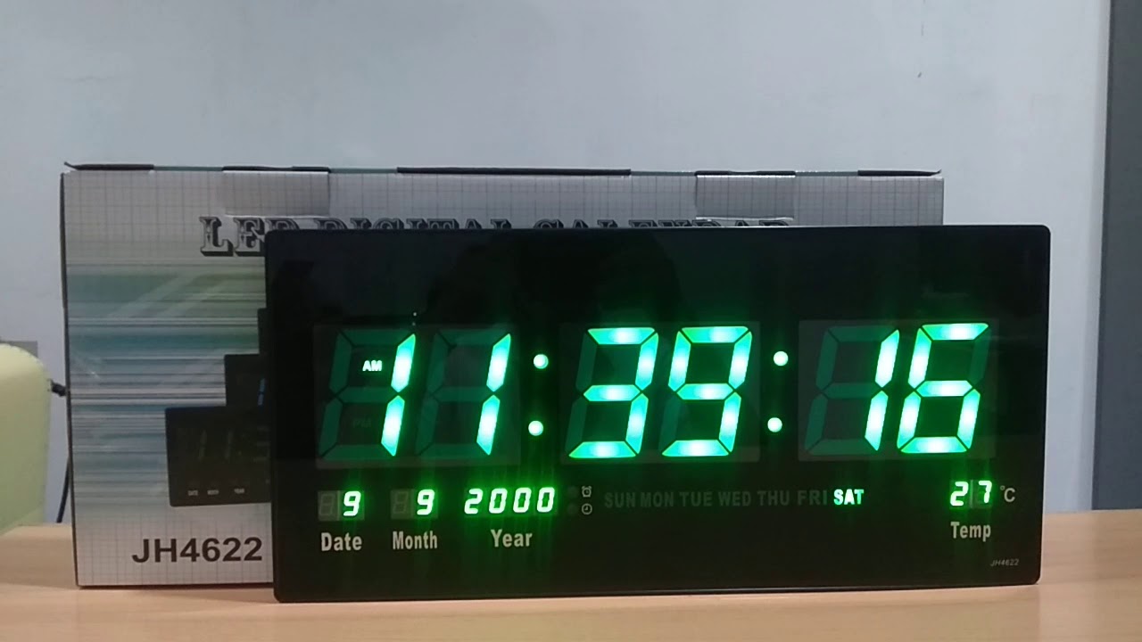 Jam Dinding Digital Besar LED Hijau 46 x 22 cm JH-4622 - YouTube