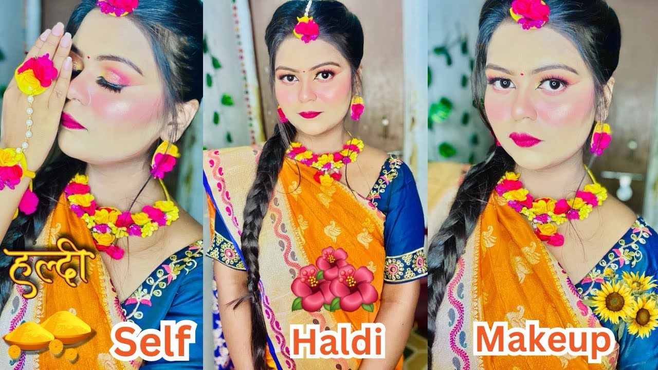 SELF HALDI MAKEUP | Makeup Tutorial for haldi ceremony | Step by step haldi makeup for beginners ...