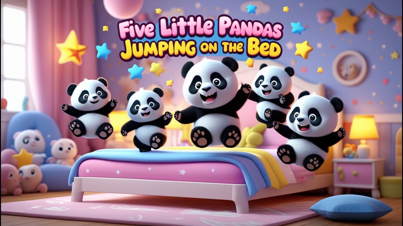 Five Little Pandas Jumping on the Bed | Cute Panda Nursery Rhyme for ...