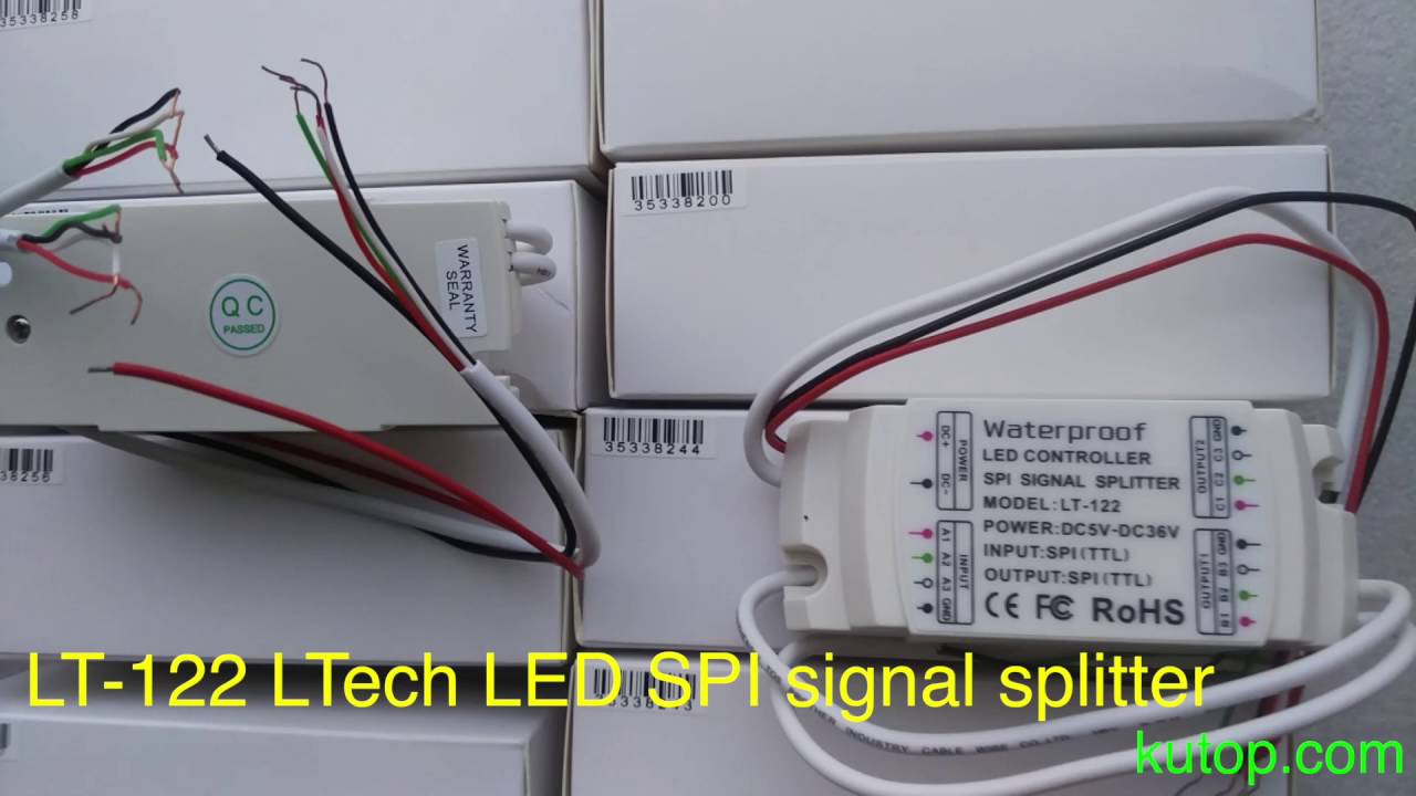 LT-122 LTech waterproof LED SPI signal splitter - kutop.com - YouTube