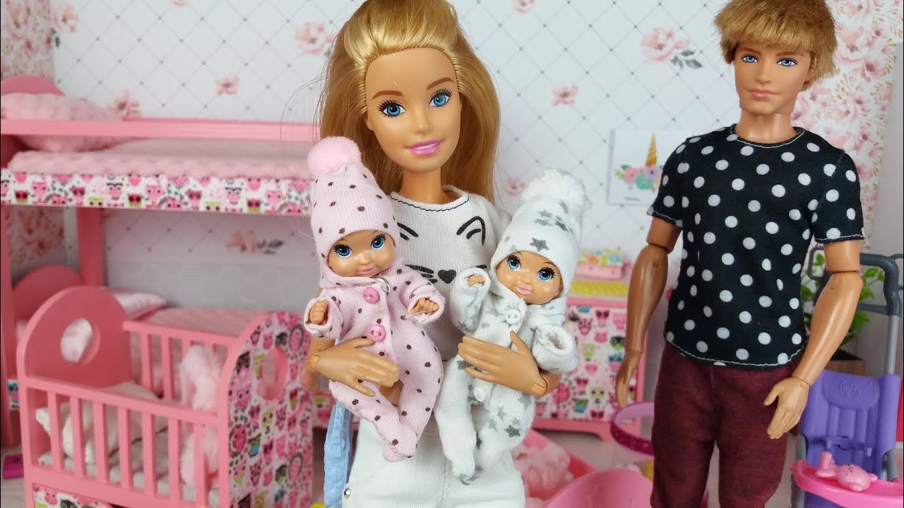 Barbie Ken Cute Baby Morning Bedroom Bathroom Routine Life in a Pink ...