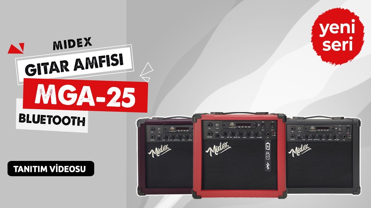 Midex MGA-25BT-HD ŞARJLI Elektro Gitar Amfisi 25 Watt USB Bluetooth Distortion Kulaklık ve Kablo ...