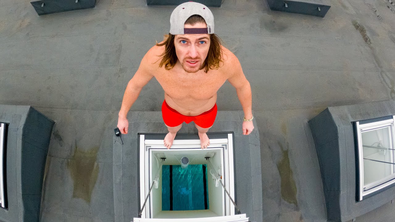 Jumping through a ceiling window and into a pool | Bølgen - YouTube