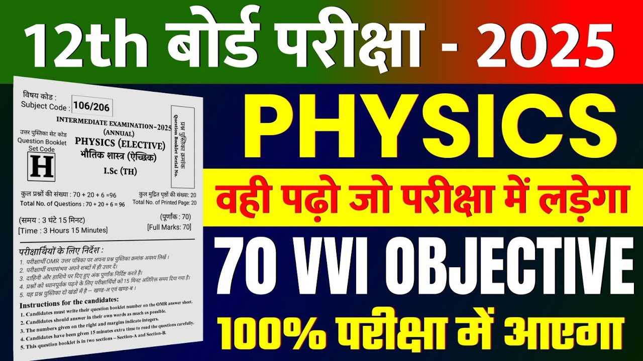 Class 12th Physics 70 VVI Objective Question 2025 || 12th Class Physics Most Important Question ...