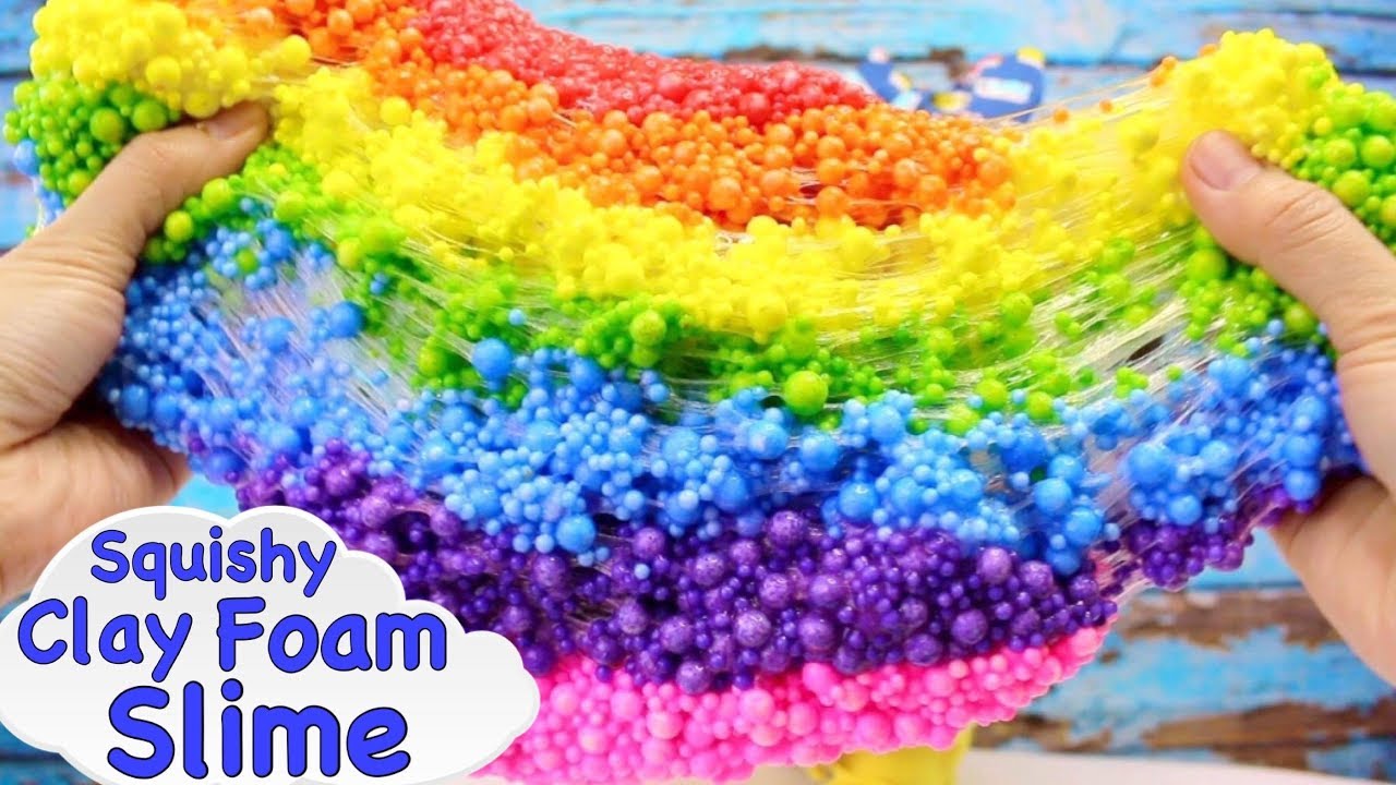 How To Make Rainbow Squishy Foam Clay Slime / DIY Fluffy Foam Clay ...