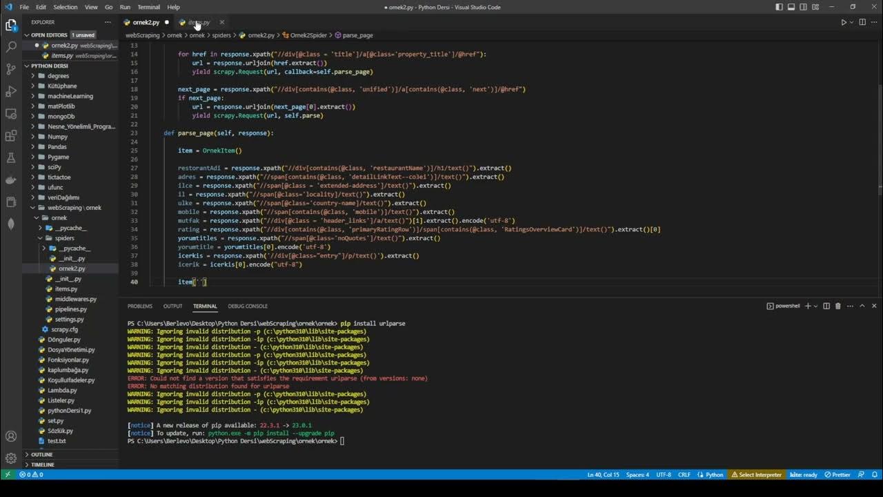 Python Dersleri - Scrapy Part2 - YouTube
