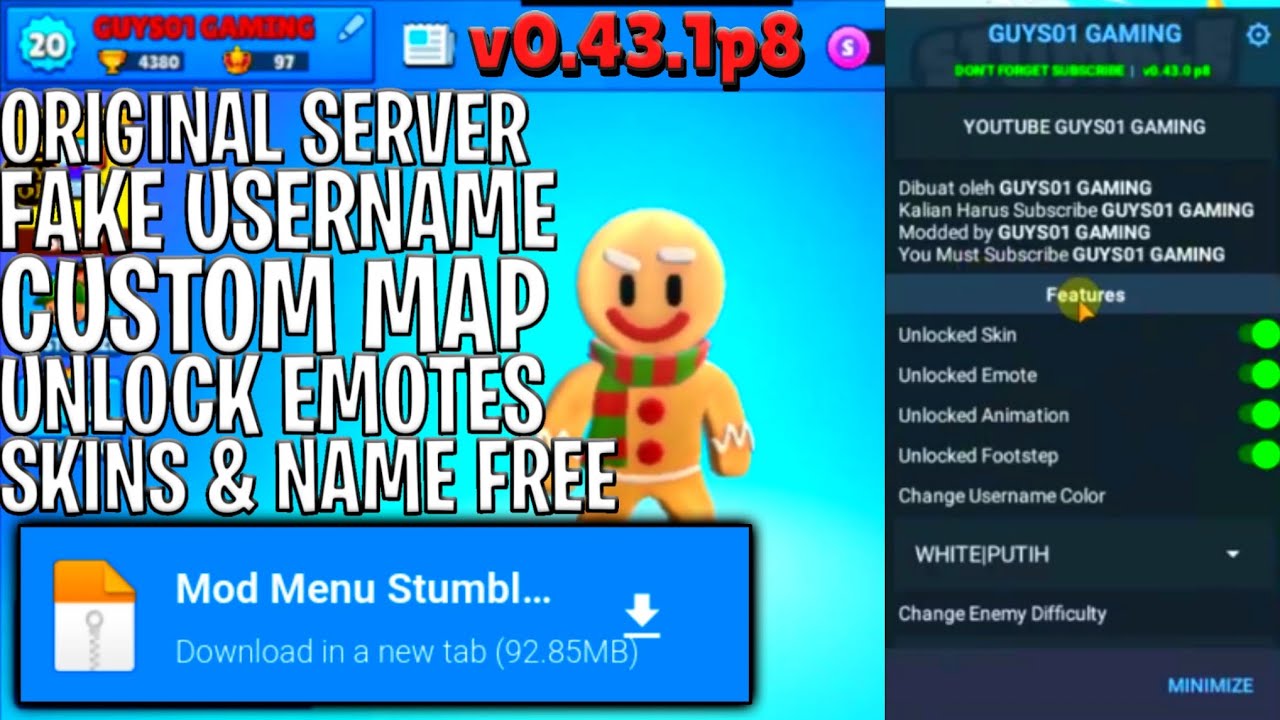 Mod Menu v0.43.1 p8 do stumble guys - YouTube
