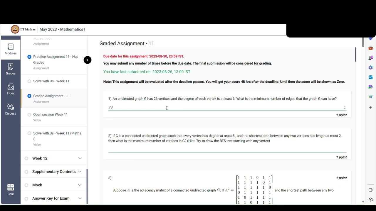 Week 11 Maths Graded Assignment Iitm Youtube
