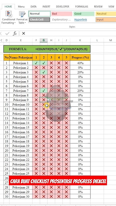 CARA BUAT CHECKLIST PROSENTASE PROGRESS DIEXCEL #microsoftexcel #shorts ...