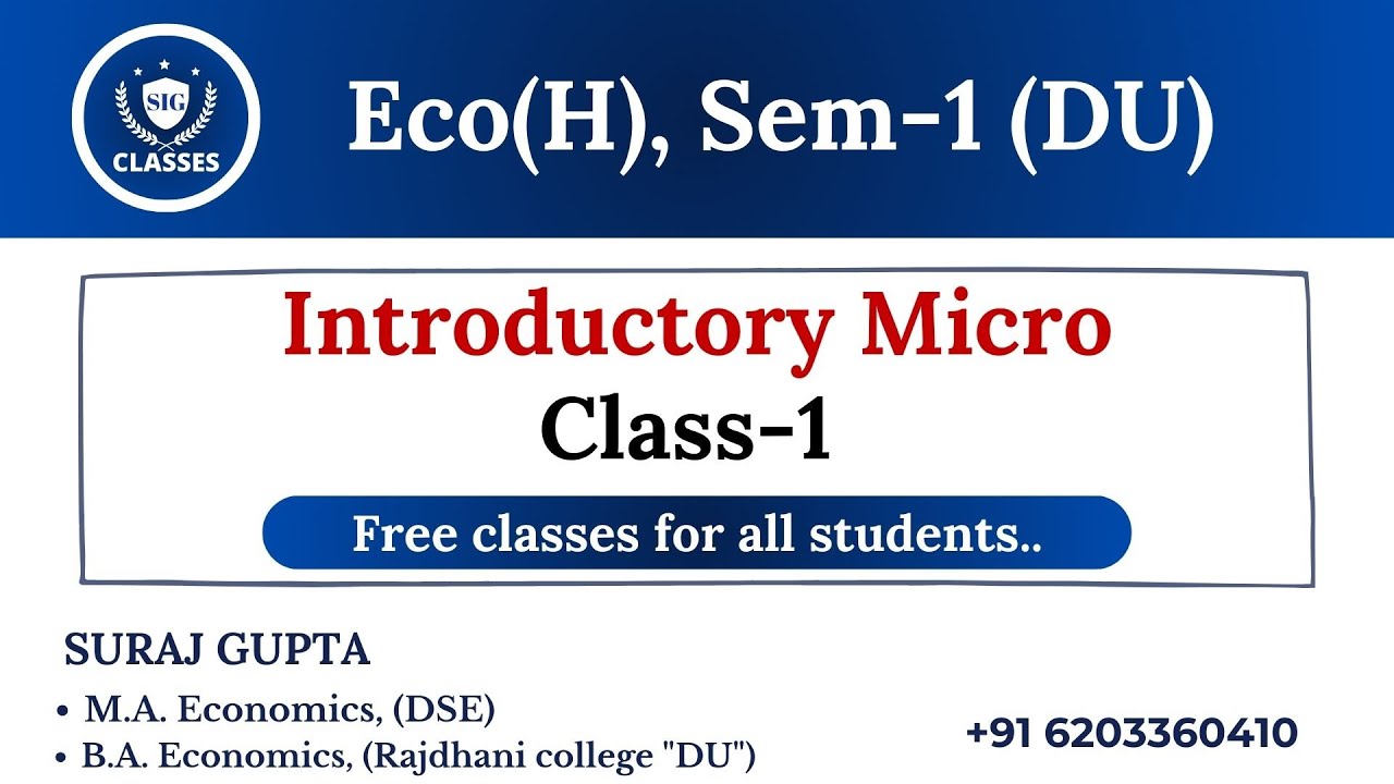 Introductory Microeconomics | Class-1 | Economics(H), Sem-1 (DU) | By ...
