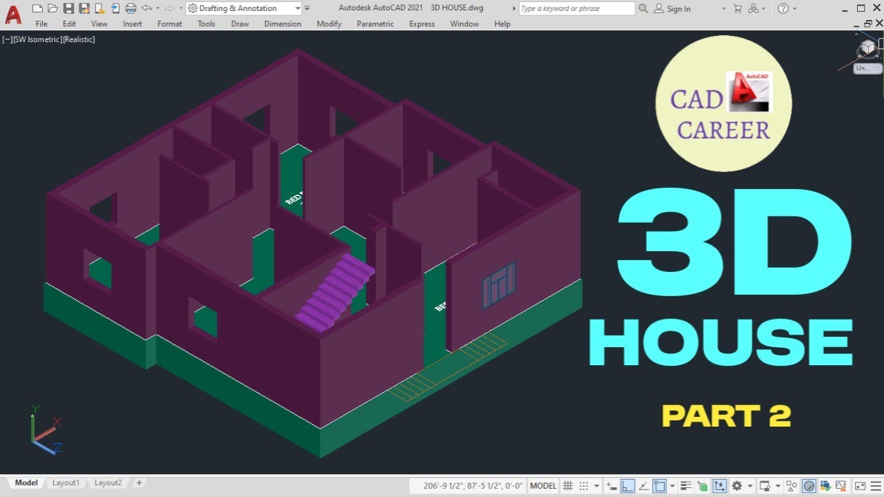 AutoCAD 3D HOUSE | PART 2 - YouTube