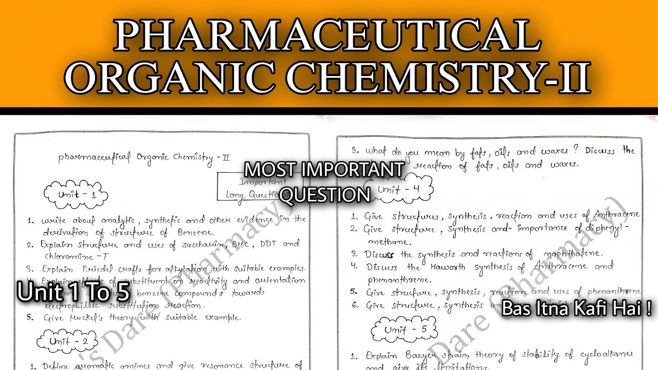 IMPORTANT QUESTION | LONG QUESTIONS | PHARMACEUTICAL ORGANIC CHEMISTRY ...