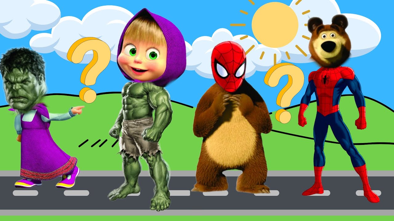 Masha And the Bear | Match the head | Video for kids | wrong heads ...
