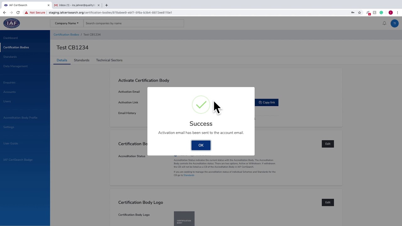 Accreditation Body_Certification Body_How to send an Activation Email ...
