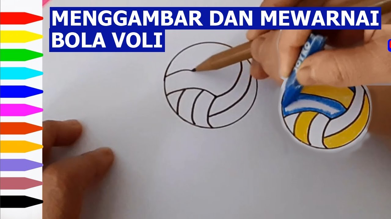 Cara menggambar dan mewarnai bola voli mudah bagus keren | How to draw ...