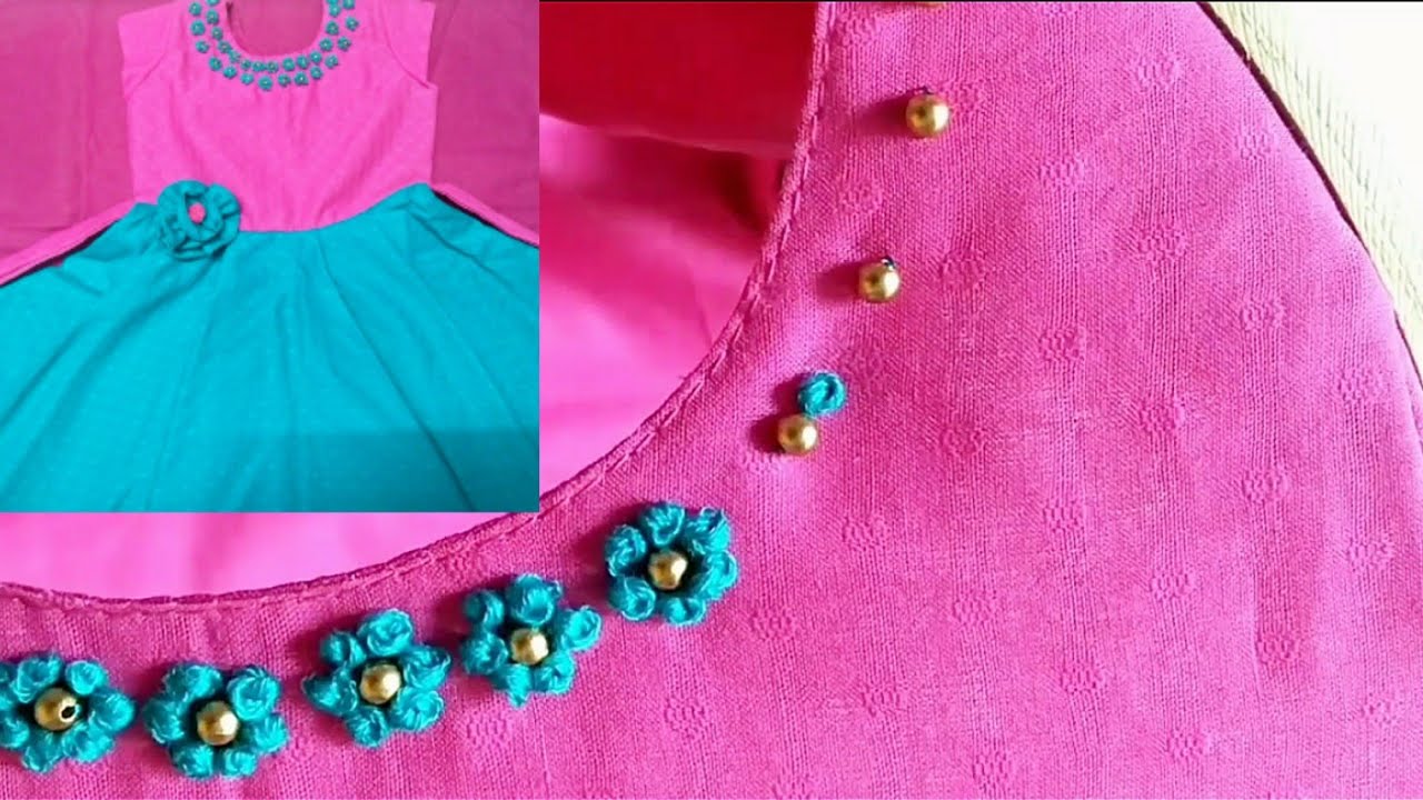 french knot use ചെയ്ത് ഒരു design 🌼/hand embroidery /baby frock /neck ...