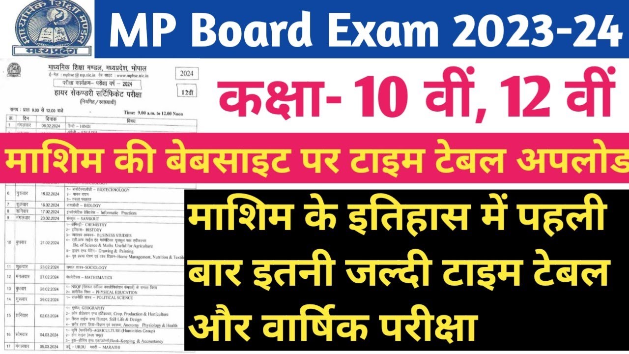 MP Board Time Table 2024 . एमपी बोर्ड कक्षा- 10 वीं, 12 वीं परीक्षा समय ...