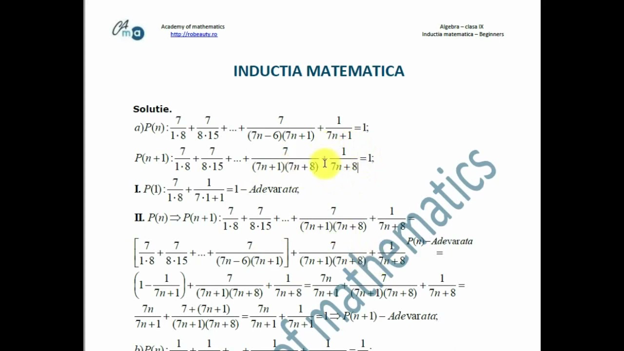 Algebra - Cl 9 - Inductia matematica - Incepatori - Teorie si probleme ...