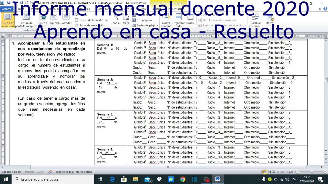 🔴Modelo de Informe mensual docente 2020 resuelto RÁPIDO🚀 FÁCIL 👍 - YouTube