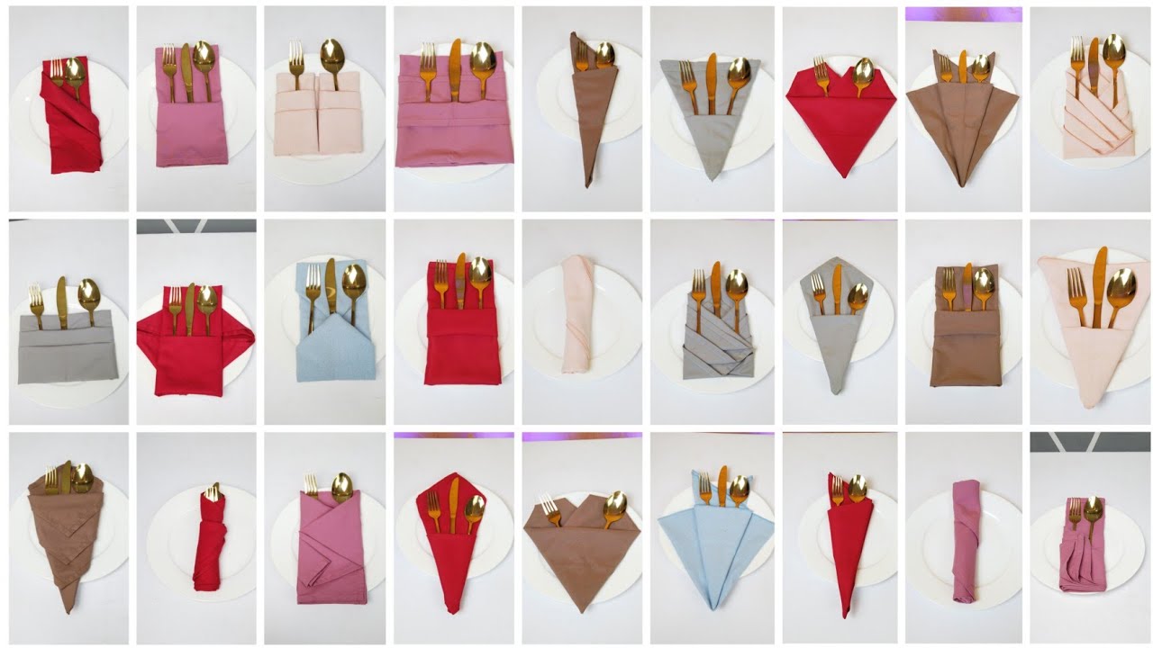30 FOLD DESIGN WITH SPOON AND FORK NAPKIN FOLDING - YouTube