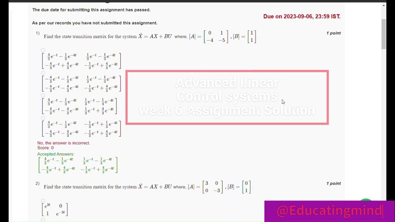 Advanced Linear Control systems week 6 Assignment Solution NPTEL - YouTube