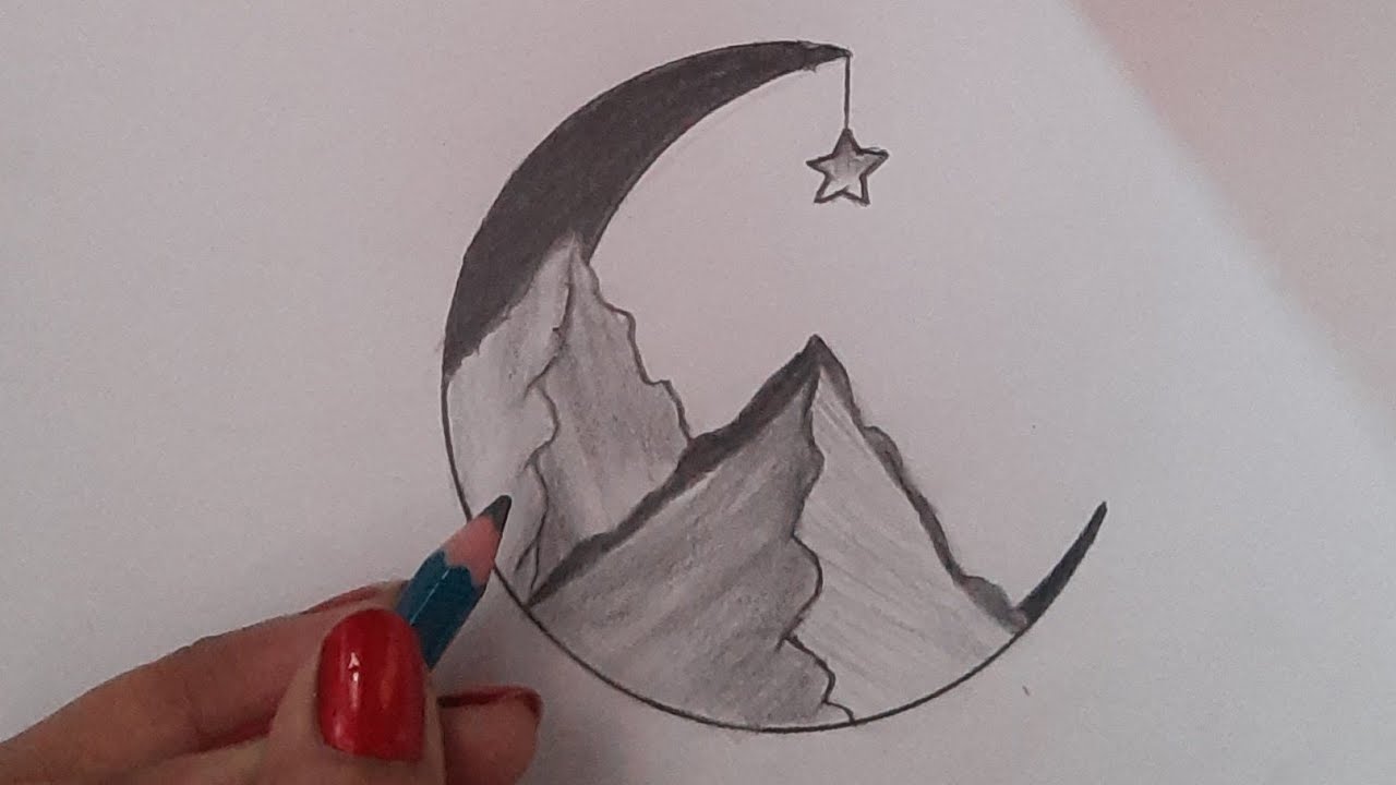 Beautiful moon drawing easy || Easy moon drawing || Moon drawing easy ...