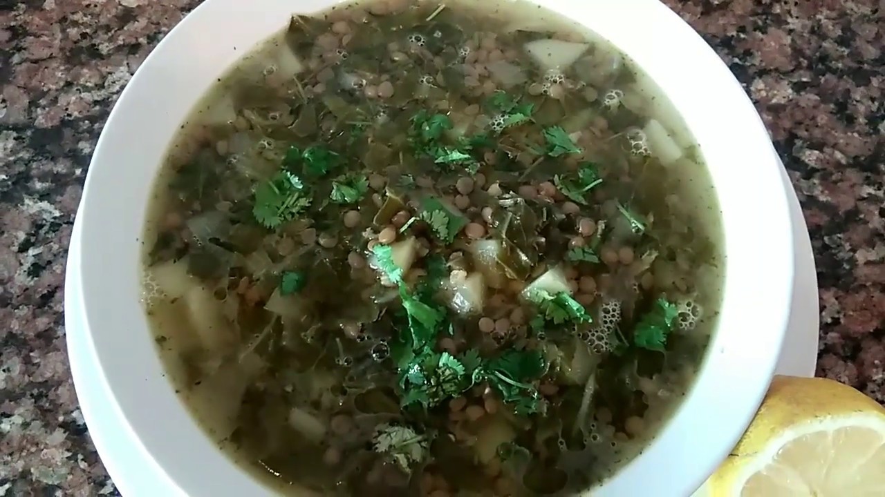Vegan Lebanese Adas Bel Hamod soup Lentil and Swiss Chard with Lemon # ...