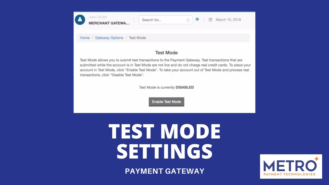 Test Mode Settings - Metro Payment Gateway - YouTube