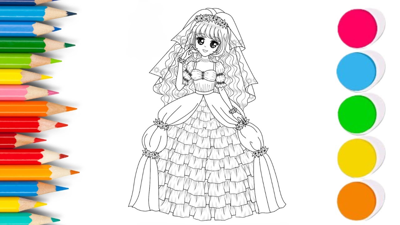 How to Draw & Color a Beautiful Bride Princess 👰💖 Fun & Easy Wedding ...