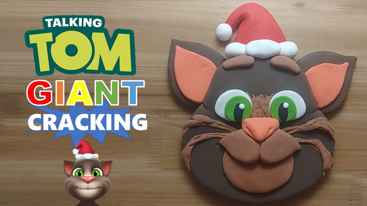 GIANT Christmas TALKING TOM clay cracking 거대 크리스마스 토킹톰 점토 부수기 - YouTube