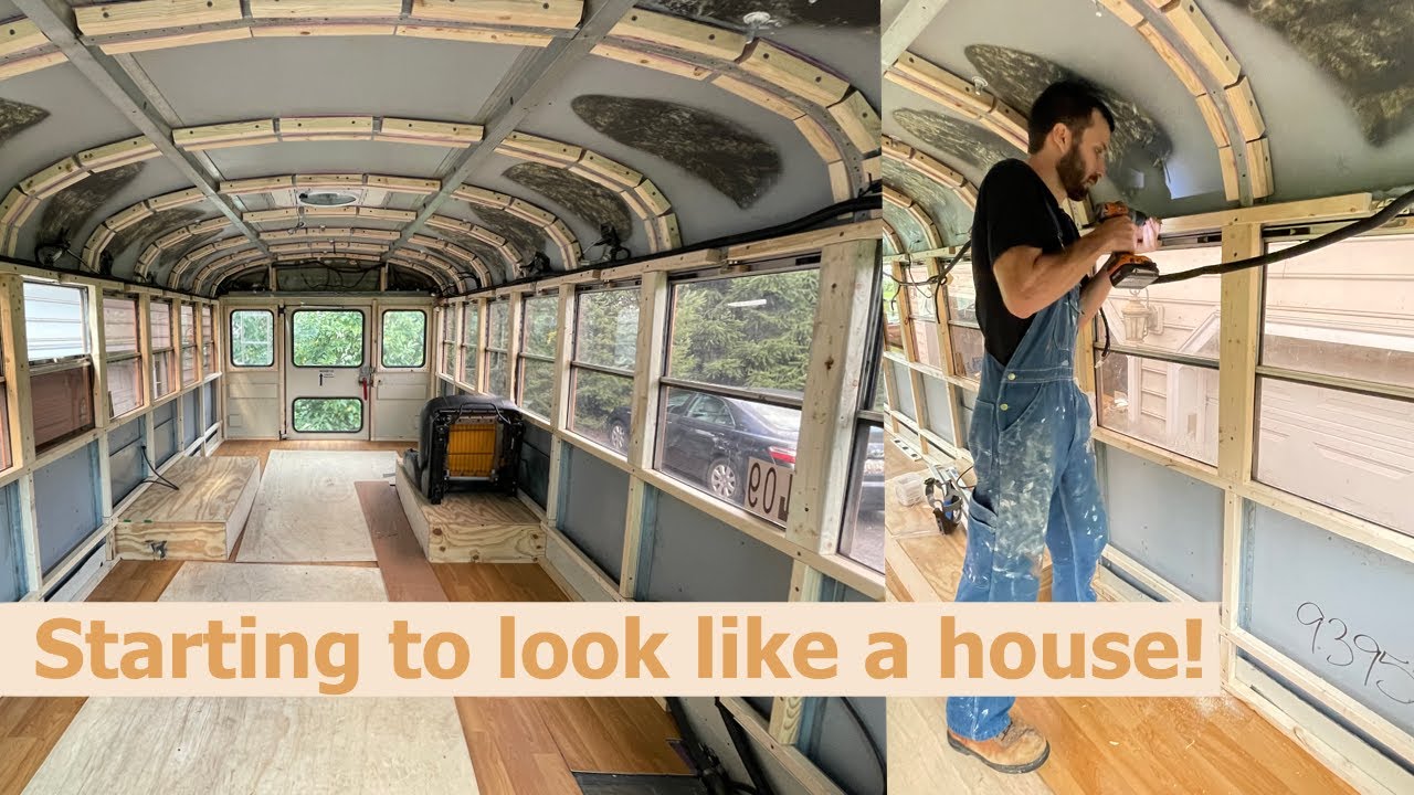 Framing our Skoolie Walls! | BUS BUILD EPISODE 20 - YouTube