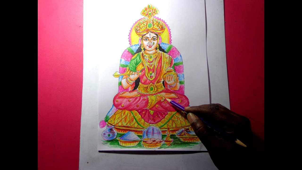 How to DEVI NAVARATRULU ANNAPOORNESHWARI Drawing - YouTube