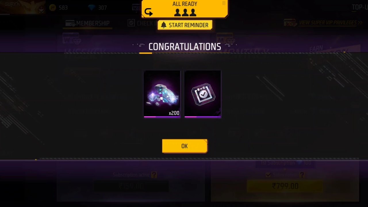 Finally Free fire weekly membership purchased | Garena free fire max ...