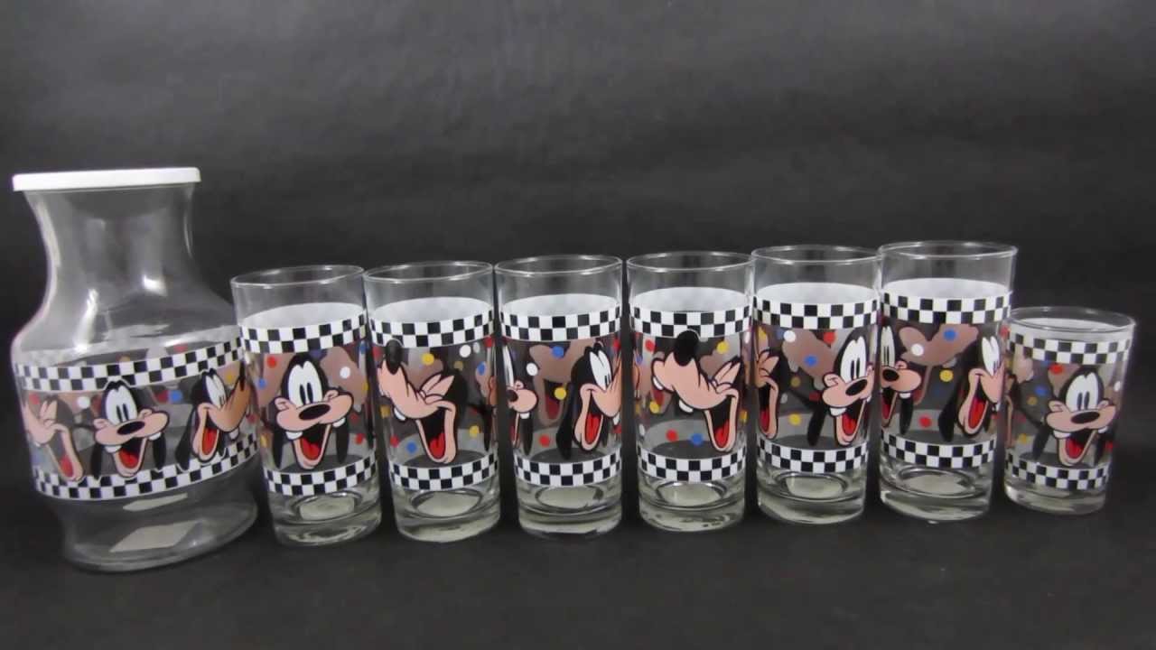 Vintage Disney Goofy Anchor Hocking Juice Glass & Pitcher Carafe Set ...