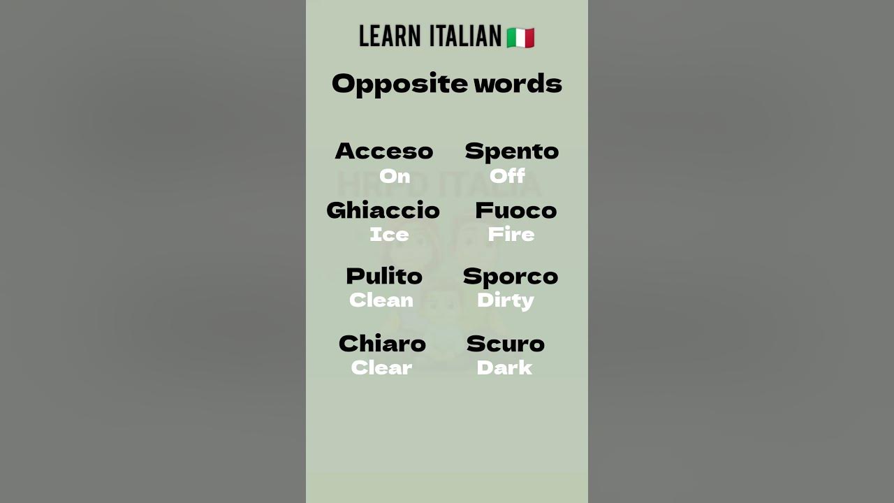 Opposite Words in Italian | Simple way of Learning Italian | Learn ...