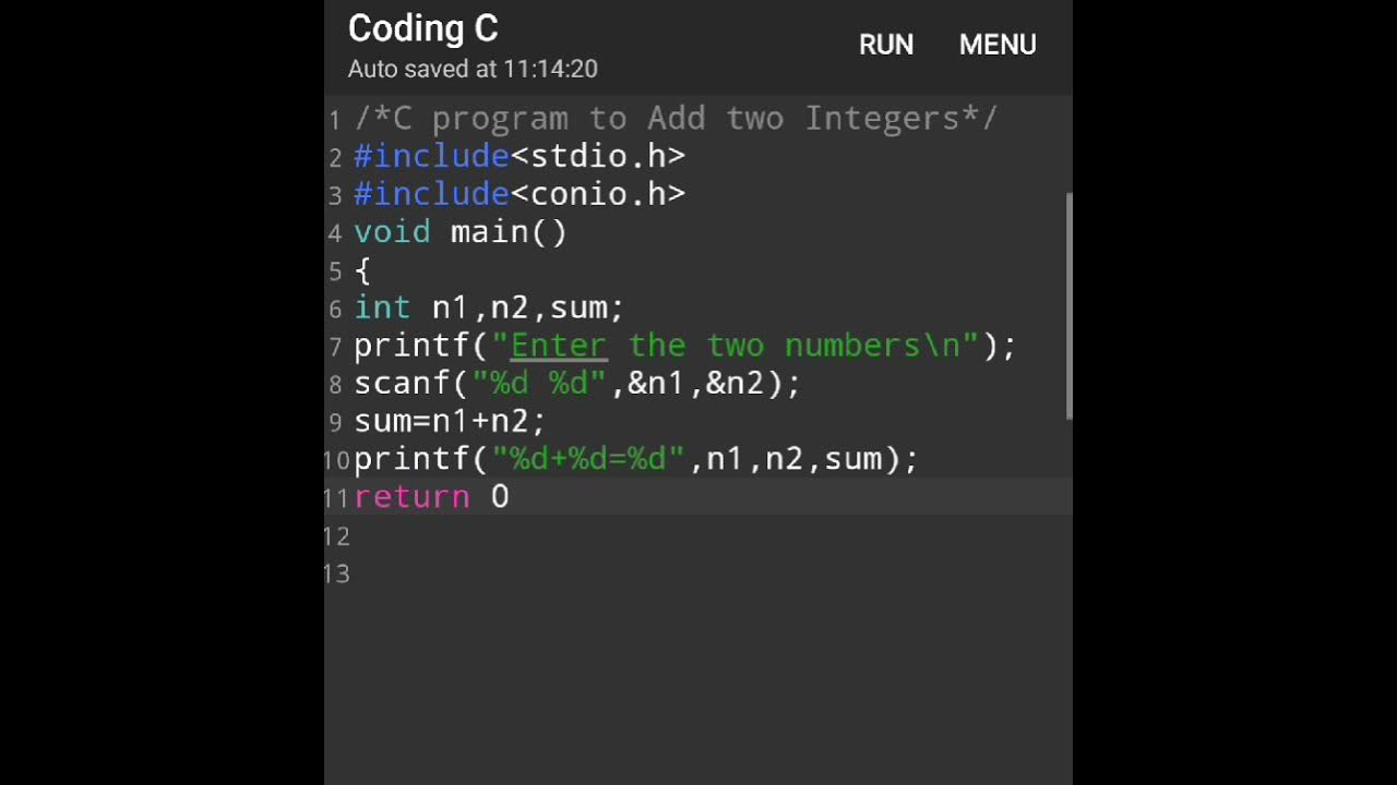 C Program To Add Two Integers Cprogrammingcomputer Program Bcom Clanguage Clanguageshorts