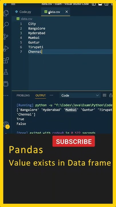 Pandas Python Check Value Exists In Python Dataframe Python In Telugu Python For Beginners