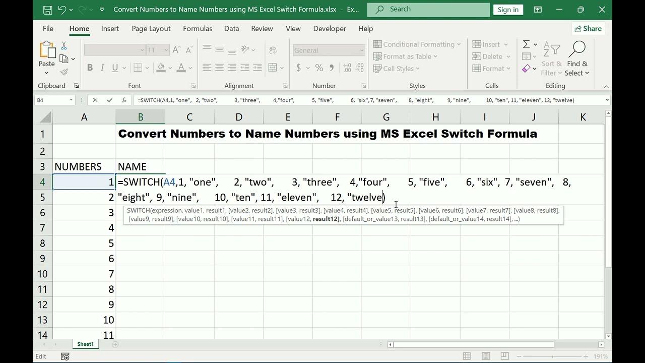 Convert Numbers to Number Names using MS Excel Switch Formula - YouTube