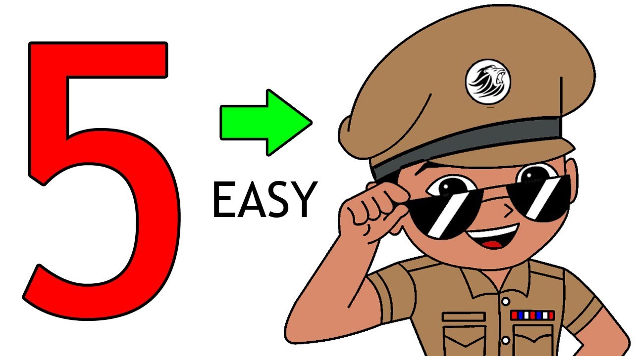Number 5 into Little singham drawing easy for kids - How to draw little ...