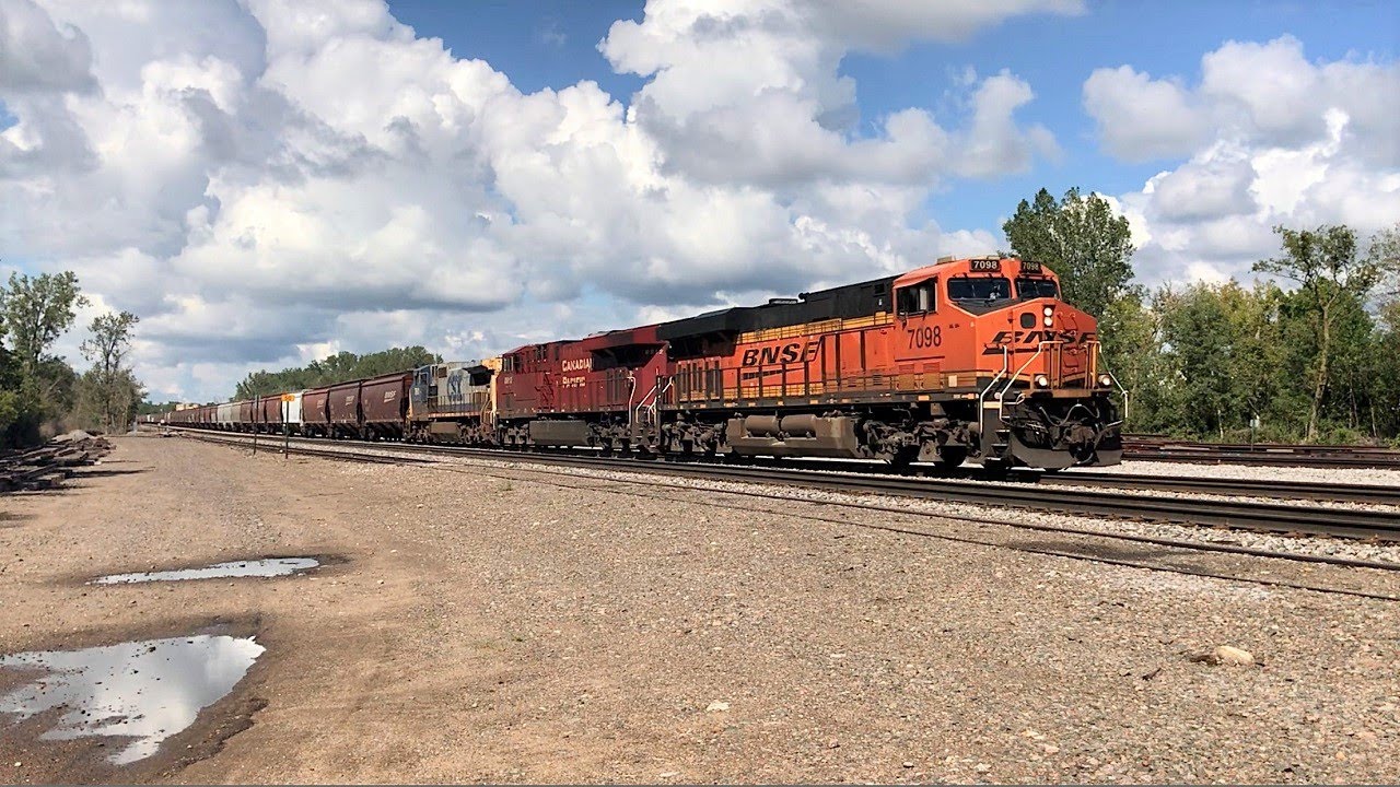 BNSF Grain Train with Canadian Pacific CSX - YouTube