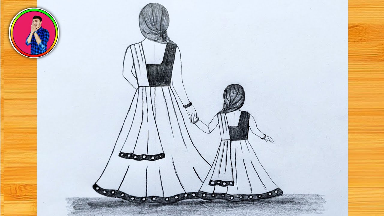 How to draw Mother and daughter | pencil drawing for begginers ...