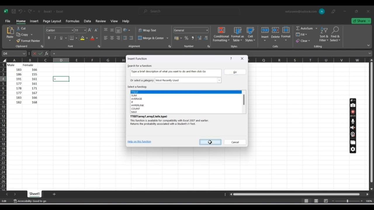 How to Perform T- test in Microsoft Excel - YouTube