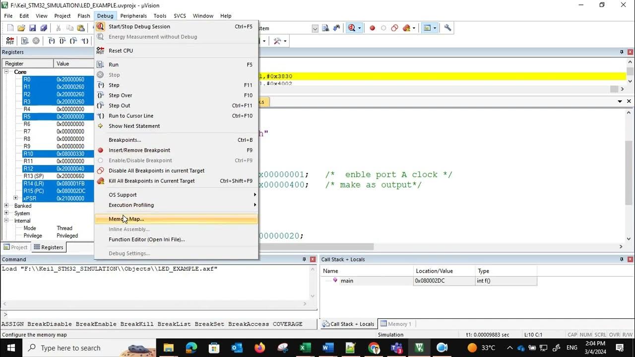 STM32f4xx LED simulation using KEIL MDK ARM v5 - YouTube