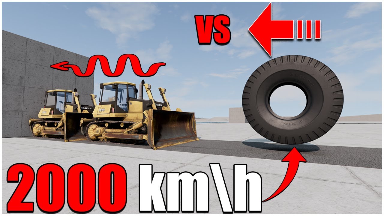 Large Tires VS 2 Dozer Rotech 830 (2000 km\h) (146) | Car Body Testing ...