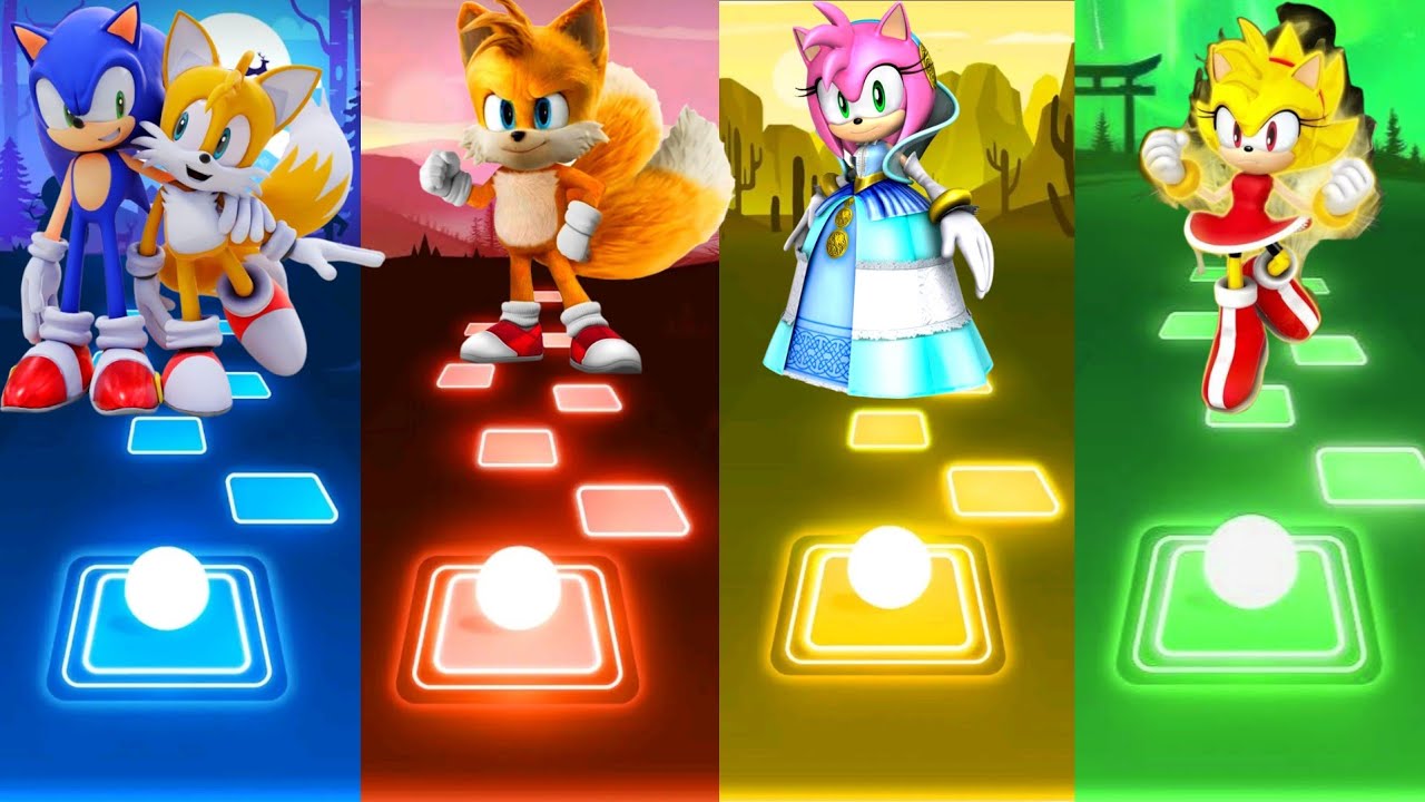 Sonic Tails Vs Tails Hedgehog Vs Amy Vs Super Amy Tiles Hop - YouTube