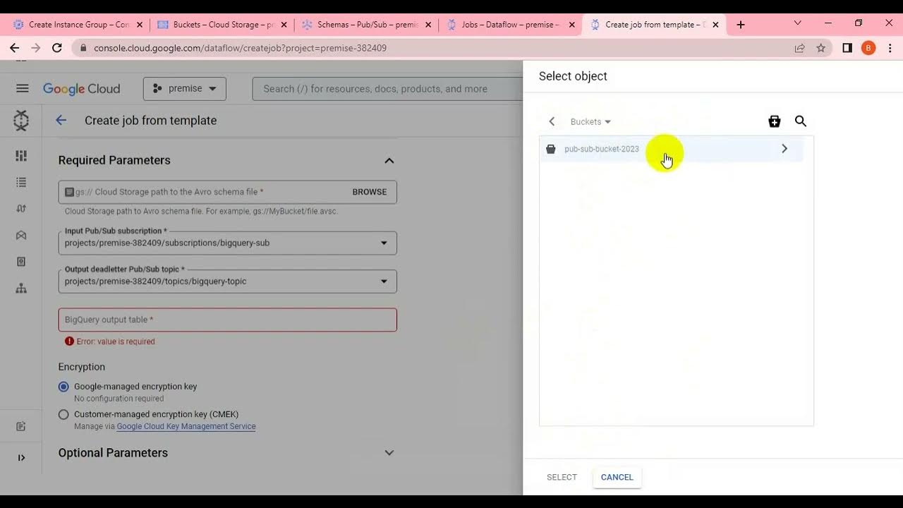 Cloud Dataflow + pub/sub + bigquery | GCP | To create job in Dataflow and table in Bigquery ...