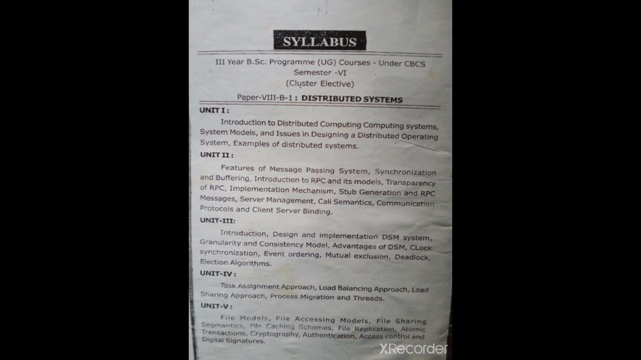 DISTRIBUTED SYSTEMS SYLLABUS (AU) - YouTube