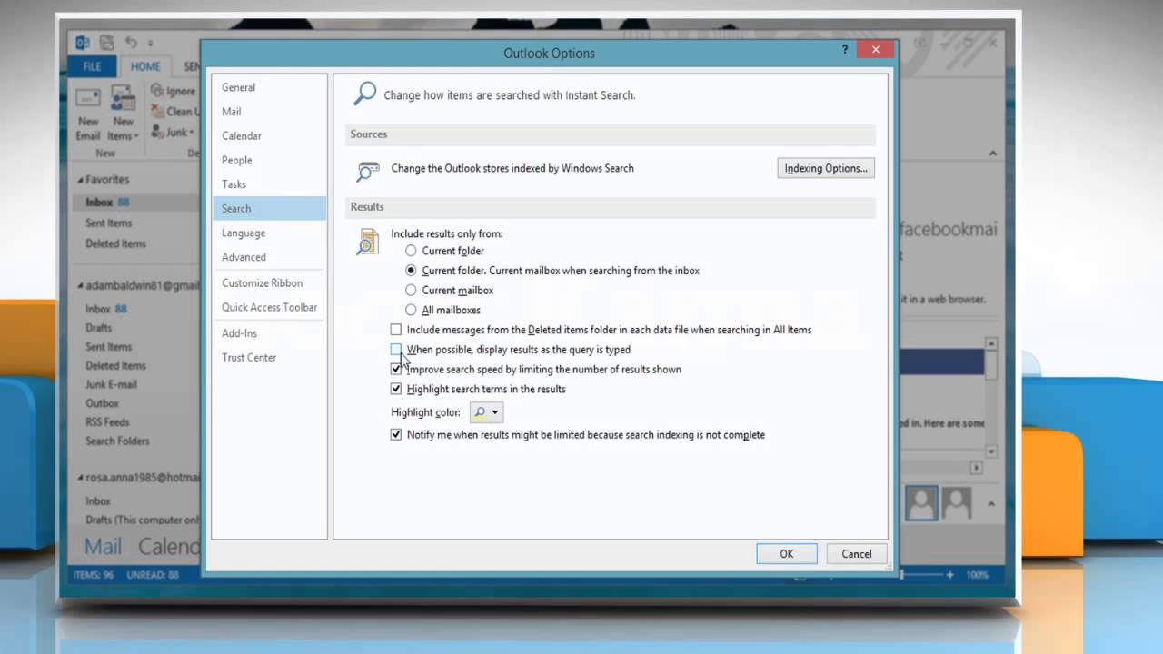 How to clear Microsoft® Outlook 2013 search history in Windows® 8.1 ...